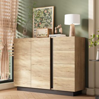 Merax Sideboard Kommode mit 4 Schubladen und Zwei T&uuml;ren, Schrank 110 cm, Griffloses Design, Buffetschrank mit Gro&szlig;z&uuml;giger Stauraum, aus Holz, f&uuml;r Wohnzimmer