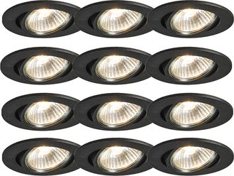 QAZQA Modern Set mit 12 Einbauspots schwarz neigbar - Cisco I Wohnzimmer I Schlafzimmer - Aluminium Rund - LED geeignet GU10