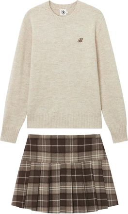 B+ab chemise à broderies et à carreaux - Tons neutres