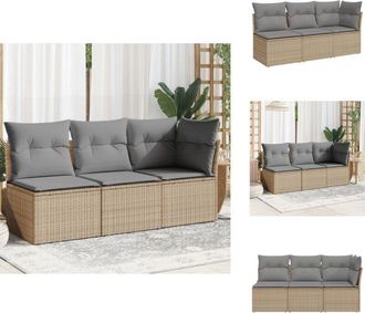 vidaXL Gartensofa mit Kissen 3-Sitzer Beige Poly Rattan - Gartensofa - Outdoor M&ouml;bel - Lounge Set - Rattan Gartenm&ouml;bel - Gartenlounge