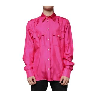 Dolce & Gabbana Seidenhemd mit Kragen und Kn&ouml;pfen - - Shirts - Herren - Rosa - 3XL