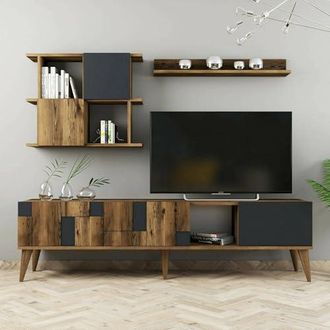 Dmora Menk Fernsehschrank, Wohnzimmer Sideboard, Niedriger Schrank f&uuml;r TV, Wandboden ausgestattet 180 x 34 x 49 cm, Nussbaum und Anthrazit