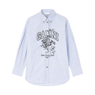 Ganni Femme, Chemises, Violet, Taille: 38 FR Stripe Cotton Oversized Shirt