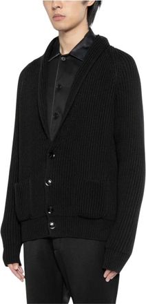 Tom Ford Homme, Pulls, Noir, Taille: L Cotton Silk Shawl Collar Cardigan