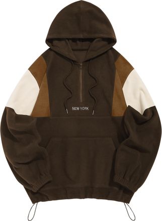 Zaful Vintage Farbblock Flauschig Polar Fleece Hoodie Herren Briefstickerei Halber Rei&szlig;verschluss Schulter absetzen Langarm Unisex Kapuzen-Sweatshirt (6-Tie