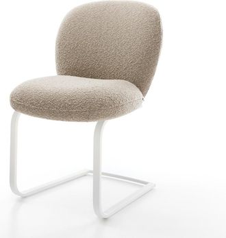 DELIFE Freischwinger Nube-Flex Boucl&eacute; Schlamm Freischwinger flach Wei&szlig; Taschenfederkern, Esszimmerst&uuml;hle