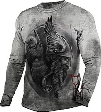 Keephen T-Shirt Hommes Guerrier Viking &agrave; Manches Longues - Fashion 3D Digital Print Jumpers Outwear Viking Mythology Sport Tees Top
