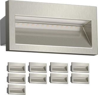 LEDs Com 10 Stück LED Wandeinbauleuchte NOLA, Downlight für außen, IP54, aluminium glänzend, 140 x 70mm, warmweiß