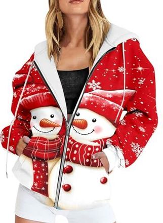 Generic 2026 Vestes &agrave; capuche &agrave; fermeture &eacute;clair pour femme avec imprim&eacute; d&eacute;contract&eacute; et ample en polaire pour lext&eacute;rieur, lautomne et lhiver, Rouge, 3XL
