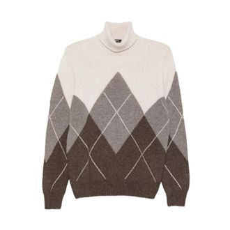 Barba Rollkragenpullover mit Rautenmuster - - Knitwear - Herren - Beige - M