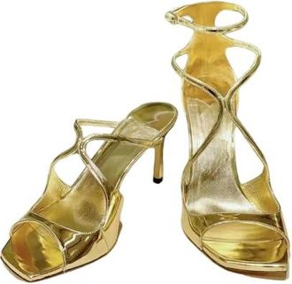 Generic YUJIEBB Sandales d&eacute;t&eacute; &agrave; talons hauts sexy &agrave; bout ouvert avec boucle carr&eacute;e pour femme, Or 7 cm, 39.5 EU