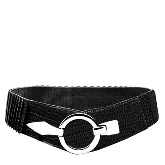 Glamexx24 Elastischer Damen Tailleng&uuml;rtel g&uuml;rtel 6cm breiter H&uuml;ftg&uuml;rtel mit silberner Ring (Schwarz 18900a21, Taillenweite 75cm-110cm)