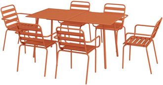OUTSUNNY Salon de jardin 6 places 7 pi&egrave;ces - table &agrave; manger 6 chaises empilables - acier thermolaqu&eacute; terre battue