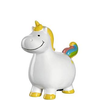 Leonardo Leonardo Bambini Einhorn Spardose, Keramik Sparschwein mit Schl&uuml;ssel, Geschenk f&uuml;r Kinder, Jungen M&auml;dchen, 14 cm, wei&szlig; bunt, 039195