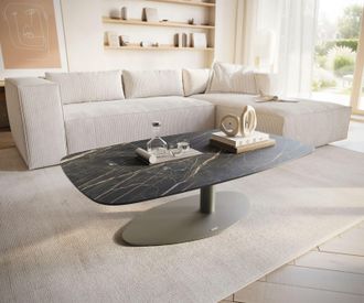 DELIFE Couchtisch Edge Boot 120x70 cm Keramik Laminam Noir Desir Braun Vibany Metall Effektfinish Titan, Couchtische