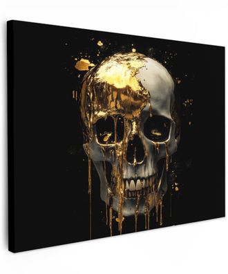 MuchoWow &copy; Wandbilder 80x60 cm Schlafzimmer Home Deko Wohnung Bild Wohnzimmer Fotoleinwand Wand Bilder Leinwand Wall Decor Gold - Abstrakt - Sch&auml;del - Kunst