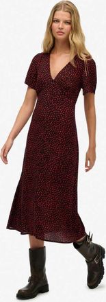 Superdry Robe boutonnée mi-longue à manches courtes - Coeurs rouges