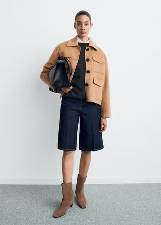 Mango Wolljacke mit Taschen mittelbraun - Damen - M - MANGO