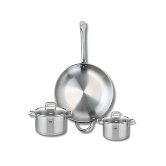 Fackelmann ELO 9699350 Batterie de cuisine 3 pi&egrave;ces, Ensemble de 1 Po&ecirc;le de cuisson 32 cm et 2 faitouts 14 et 16 cm Elo Profi Citrin, inox, induction, Gris Plomb
