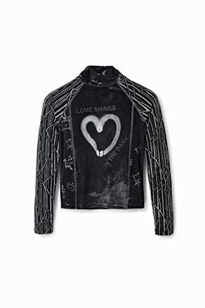 Desigual T- Shirt à Manches Longues, Noir, X-Small Femme