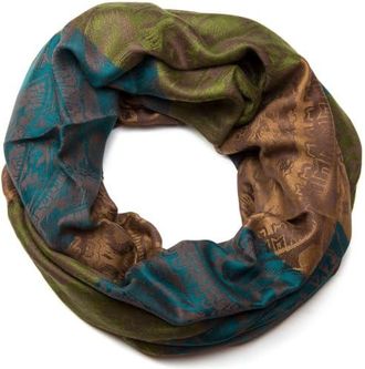 styleBREAKER &Eacute;charpe tube snood avec motif &agrave; fleurs, hibiscus et Paisley, mati&egrave;re douce et chaude, foulard, femmes 01018058, couleur:Vert-p&eacute;trole-marron clair