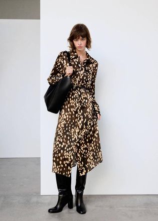 Mango Robe chemisier imprim&eacute;e marron - Femme - XXS - MANGO