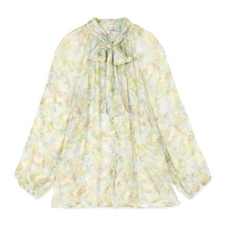 Oltre Plissierte Viskosebluse mit Schleife - - Blouses & Shirts - Damen - Mehrfarbig - XL