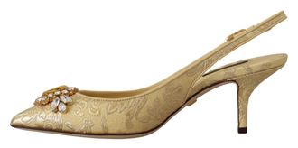 Dolce & Gabbana Womens Crystal-Embellished Slingback Heel Gold Lambskin