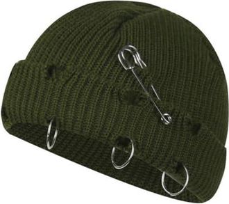 Generic Bonnet tricot&eacute; avec d&eacute;coration et &eacute;pingle unisexe c&ocirc;tel&eacute; doux unisexe pour homme et femme, bonnet dhiver en tricot doux et chaud, Vert kaki., taille u
