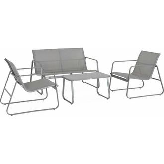 Sweeek Salon de jardin en m&eacute;tal et textil&egrave;ne pour 4 personnes. gris clair. design