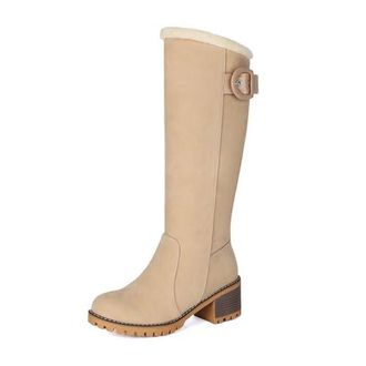 Generic Bottes hautes pour femme - Chaudes et extensibles - En daim synth&eacute;tique - Doublure en fausse fourrure - Talon &eacute;pais - Fermeture &eacute;clair lat&eacute;rale - Anti