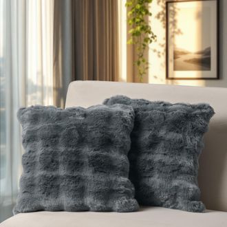 Paco Home 2er Set Deko Wohnzimmer Kissen Boho Kissenbezug Aesthetic Kopfkissen Sofakissen Kissenhülle Flauschig Waschbar, Farbe:Anthrazit, Sets:2pcs-Set