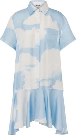 Moschino Femme, Robes, Bleu, Taille: 34 FR Silk Twill Dress Archive Clouds