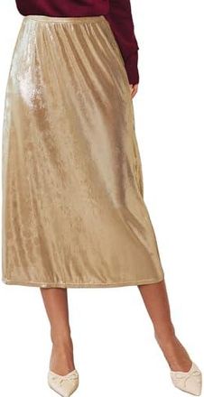 Cupshe Jupe midi en tricot métallique taille haute pour femme, tenue de fête, jupe longue, doré, M