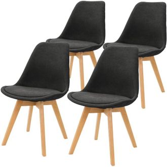 ML Design 4er Set Esszimmerst&uuml;hle mit R&uuml;ckenlehne, Schwarz, Skandinavisches Retro Polsterstuhl mit Buchenholz-Beinen, Leinen Sitzfl&auml;che, Ergonomischer