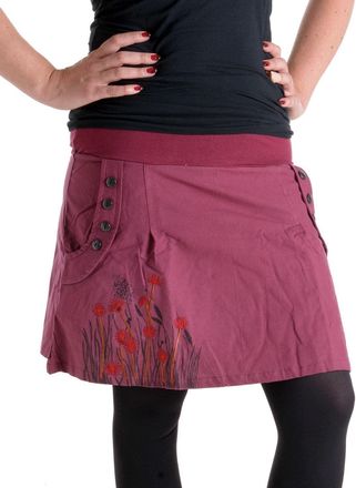 vishes Alternative Bekleidung - Bedruckter und bestickter Baumwollrock mit Blumen Bordeauxrot 36