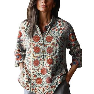 Generico Chemise Femme D&eacute;contract&eacute;e Manches Longues Chemisier Coton Et Lin Courb&eacute; Grande Taille Chemises Col V Mode T Shirt Vintage Fantaisie avec Boutons Clas