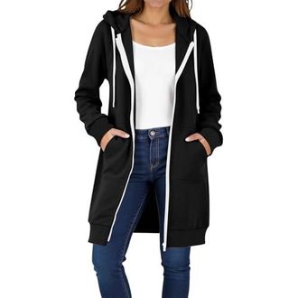 Generic Sweat à capuche zippé pour femme - Surdimensionné - Couleur unie - Couleur unie - Vestes en polaire à manches longues - Coupe ample - Manteau dhiver a