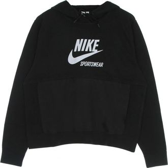 Nike Schwarzer Fleece Hoodie mit Kordelzug - - Sport - Damen - Schwarzk - L
