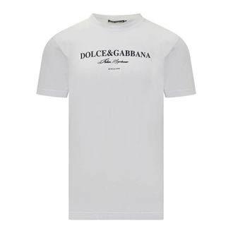 Dolce & Gabbana Homme, Tops, Blanc, Taille: S T-shirt en coton avec imprim&eacute;