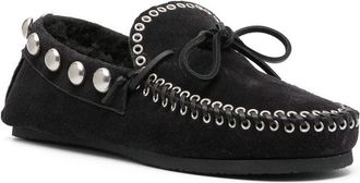 Isabel Marant Studded Suede with Shearling Lining Loafers - Black