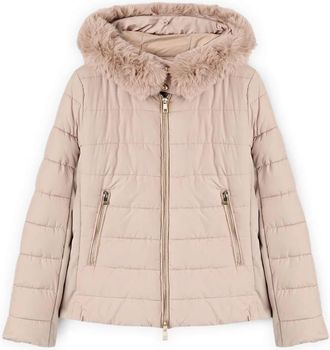 Motivi Femme, Vestes, Beige, Taille: 46 FR Doudoune Courte &agrave; Capuche