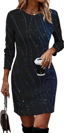 Onsoyours Weihnachtskleid Damen Weihnachtsdruck Pulloverkleid Langarm Rundhals Weihnachten Minikleid Schneeflocken Muster Partykleid Elegant Wickelkleid Slim Fi