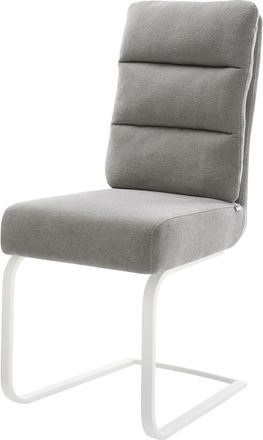 DELIFE Schwingstuhl Pela-Flex Freischwinger flach Wei&szlig; Strukturstoff Soft Grau Taschenfederkern