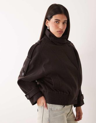 Gina Tricot Gina Tricot veste style bomber courte &agrave; col montant en laine beige clair-Blanc