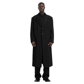 Yohji Yamamoto Homme, Manteaux, Noir, Taille: L Veste D&eacute;tail Manches Longues en Gabardine de Laine