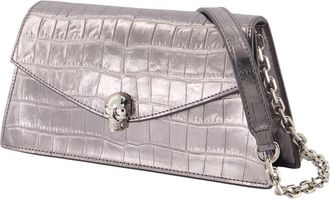 Alexander McQueen Skull Mini Calfskin Leather Clutch - Silver