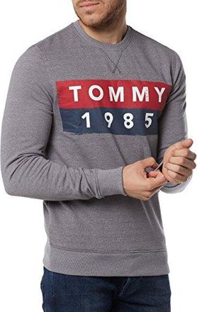 Tommy Jeans Homme Basic Logo Sweat-Shirt Manches Longues coupe droite Gris (Lt Grey Htr 038) XX-Large