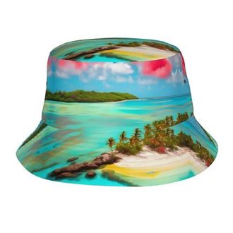 Generic Chapeau De Seau Image Paysage des Cara&iuml;bes Chapeaux De Soleil De Plage Mode &Eacute;t&eacute; Bonnet Soleil, pour De P&ecirc;che, La Randonn&eacute;e, Chasse, 56-58cm