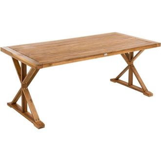 Beliani Gartentisch Braun Akazienholz 180x90 cm Rechteckig f&uuml;r 6 Personen X-Holzbeine Rustikaler Stil Terrasse Outdoor Esstisch Holztisch